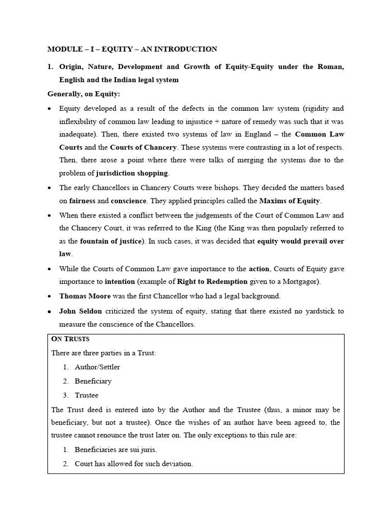 Module 1 Equity - An Introduction | PDF | Equity (Law) | Trust Law