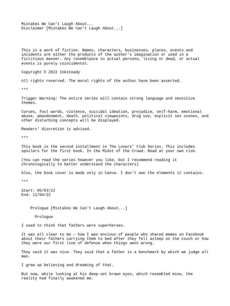 Mistakes We Can't Laugh About (Loser #2) - Inksteady - Wattpad - TXT ...