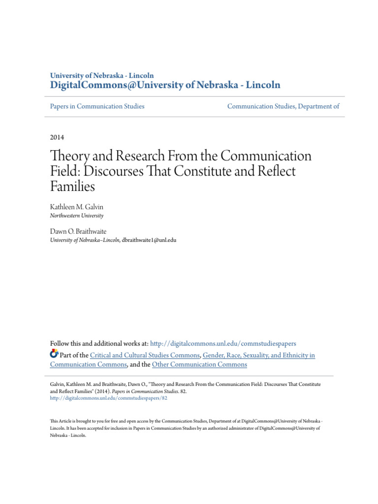 Theory and Research From The Communication Field - Discourses That ...