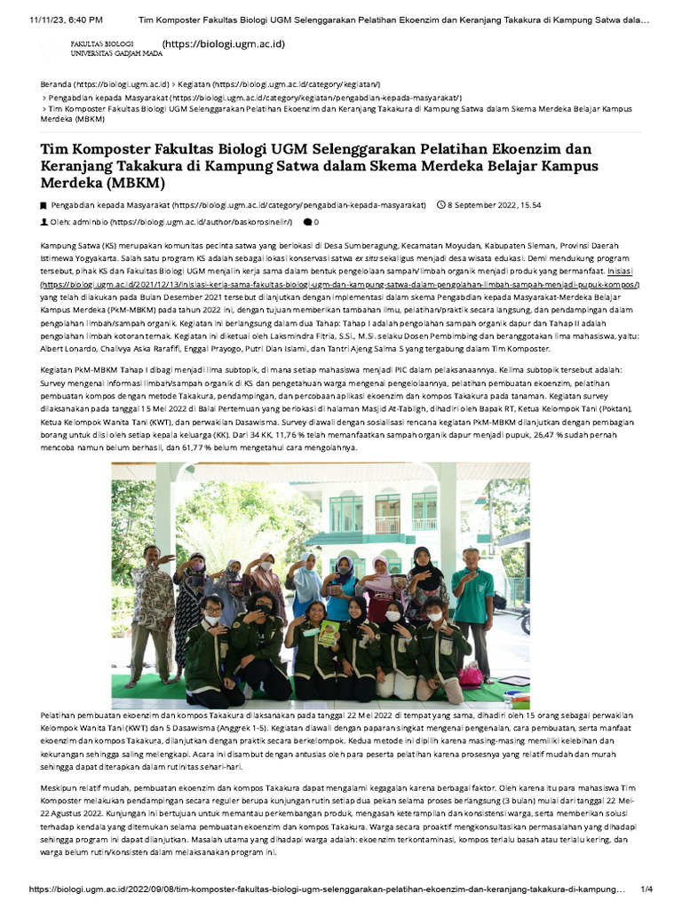 Tim Komposter Fakultas Biologi UGM Selenggarakan Pelatihan Ekoenzim Dan ... Tim Komposter Fakultas Biologi UGM Selenggarakan Pelatihan Ekoenzim Dan ...