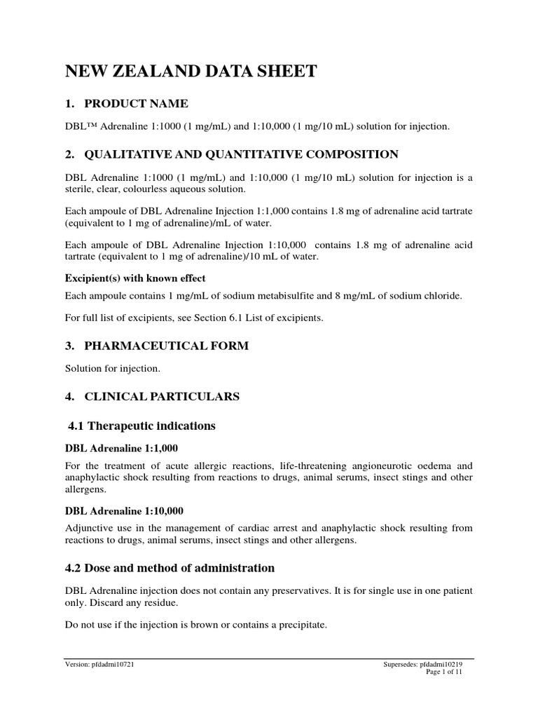 DBL Adrenaline 1 in 10,000 Inj | PDF | Medicine | Clinical Medicine