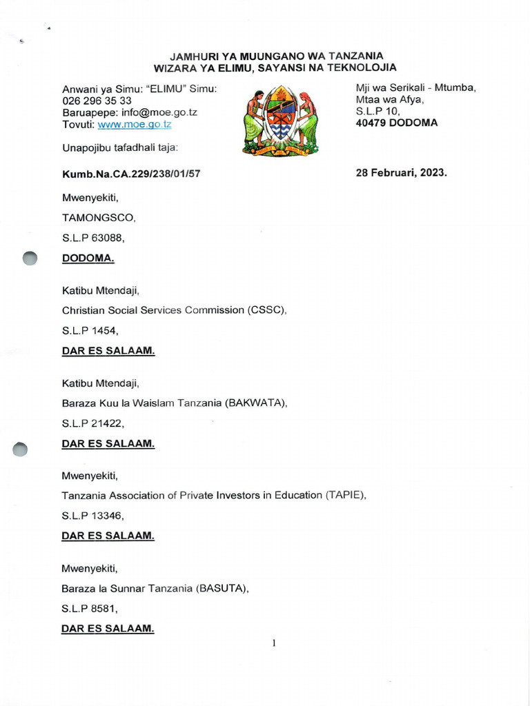Waraka Elimu Na.3 Wa Mwaka 2023 | PDF