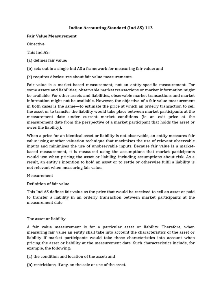 Indian Accounting Standard 113 | PDF | Fair Value | Market (Economics)