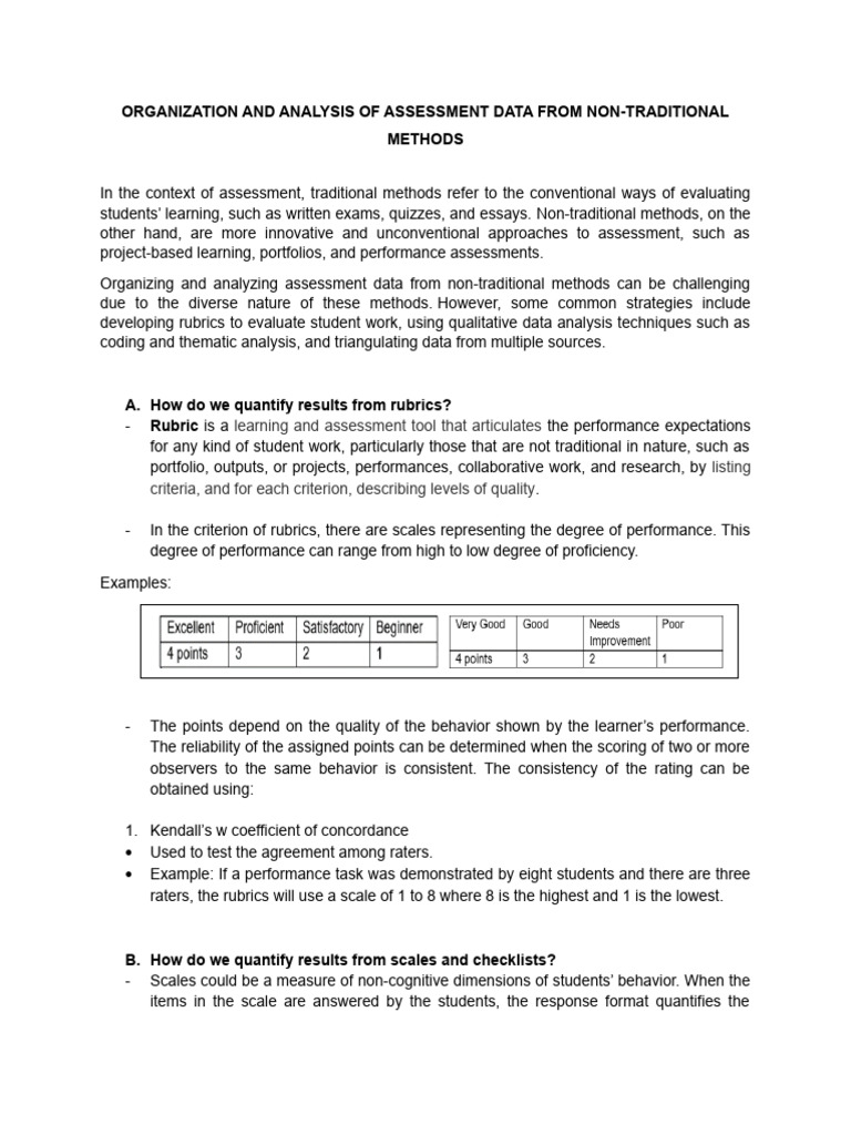 Organization And Analysis Of Assessment Data From Non Pdf Rubric