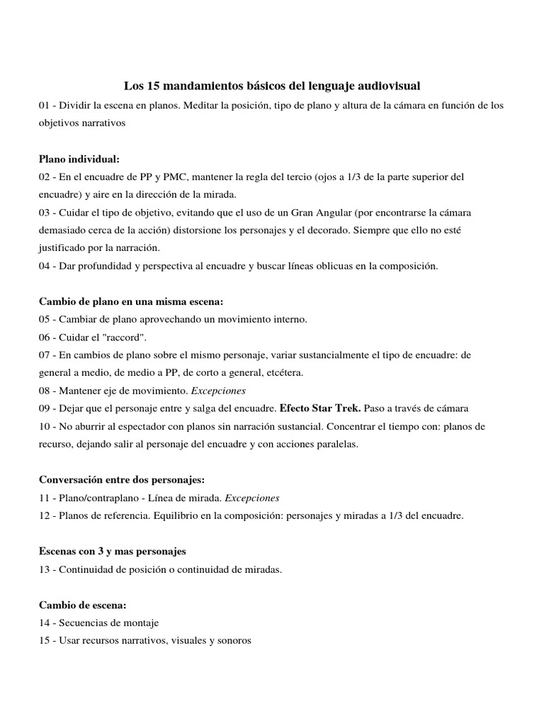 Los Mandamientos Básicos Del Lenguaje Audiovisual | PDF