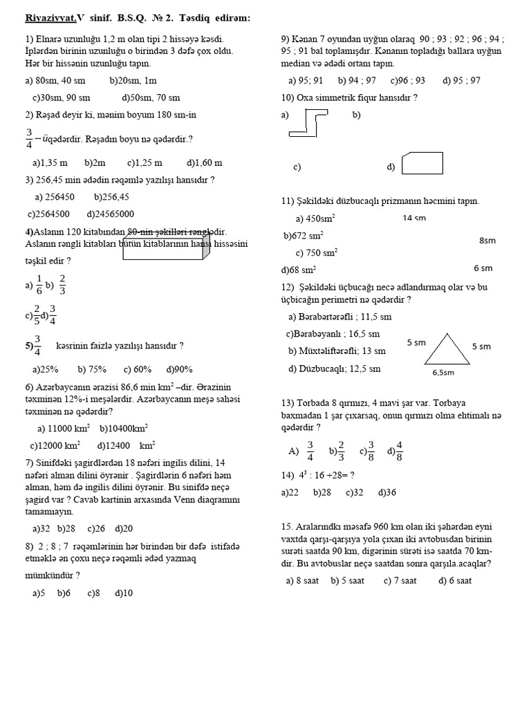 Riyaziyyat - V Sinif. BSQ-2 | PDF
