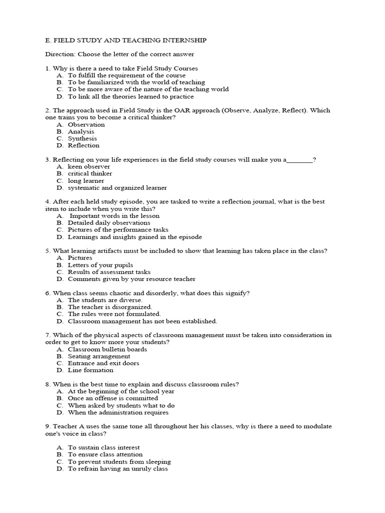 Field Study Courses and Teaching Internships | PDF | Classroom ...