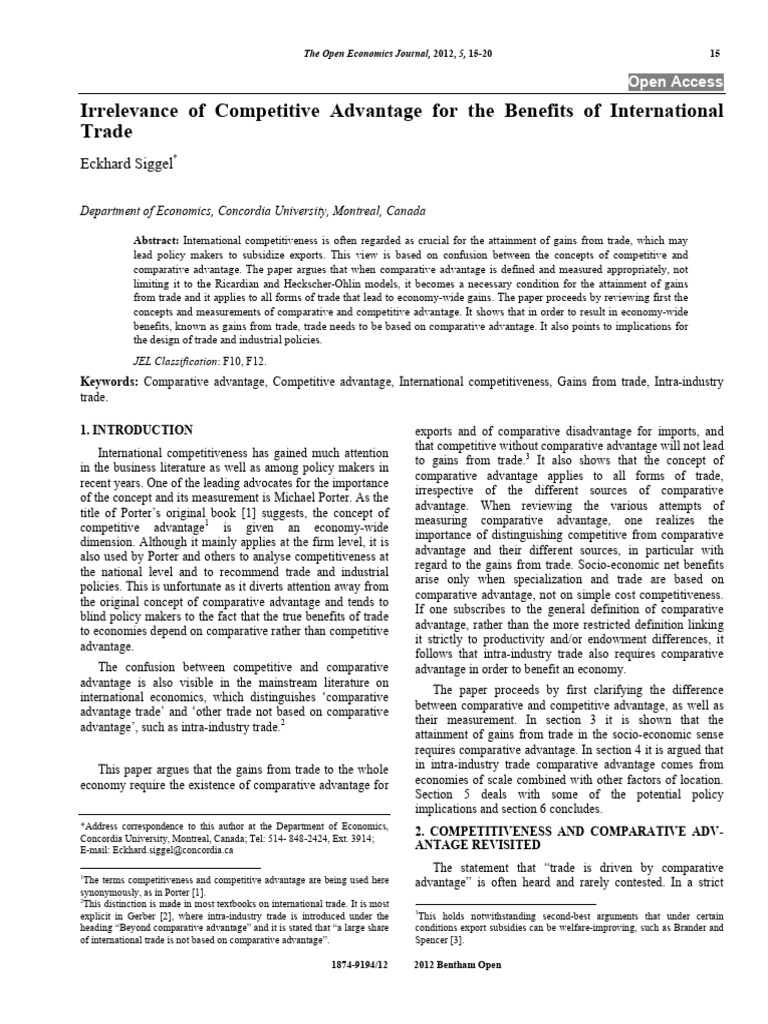 Irrelevance of Competitive Advantage For The Benefits of International Trade | Download Free PDF ...