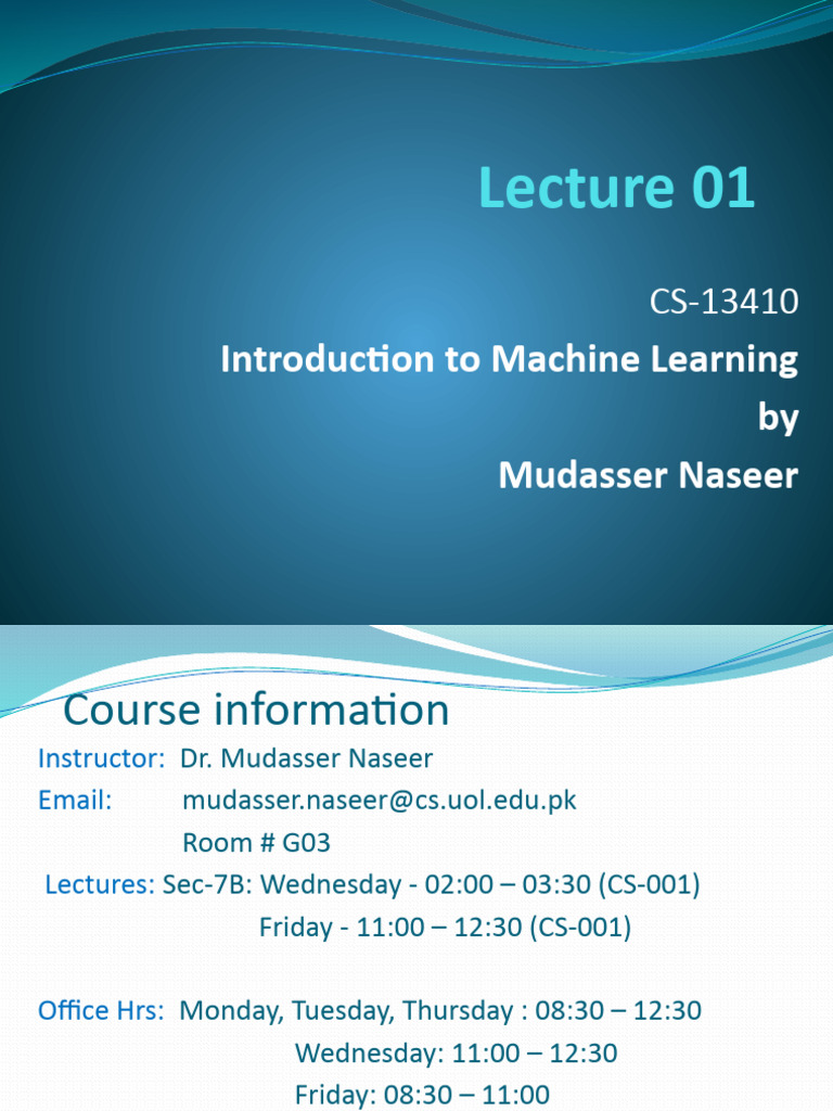 ML Lec 01 Introduction I | PDF | Machine Learning | Information Technology