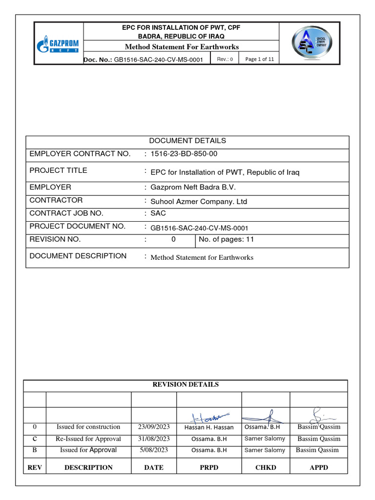 Method Statement for Earthworks in Iraq | PDF | Trench