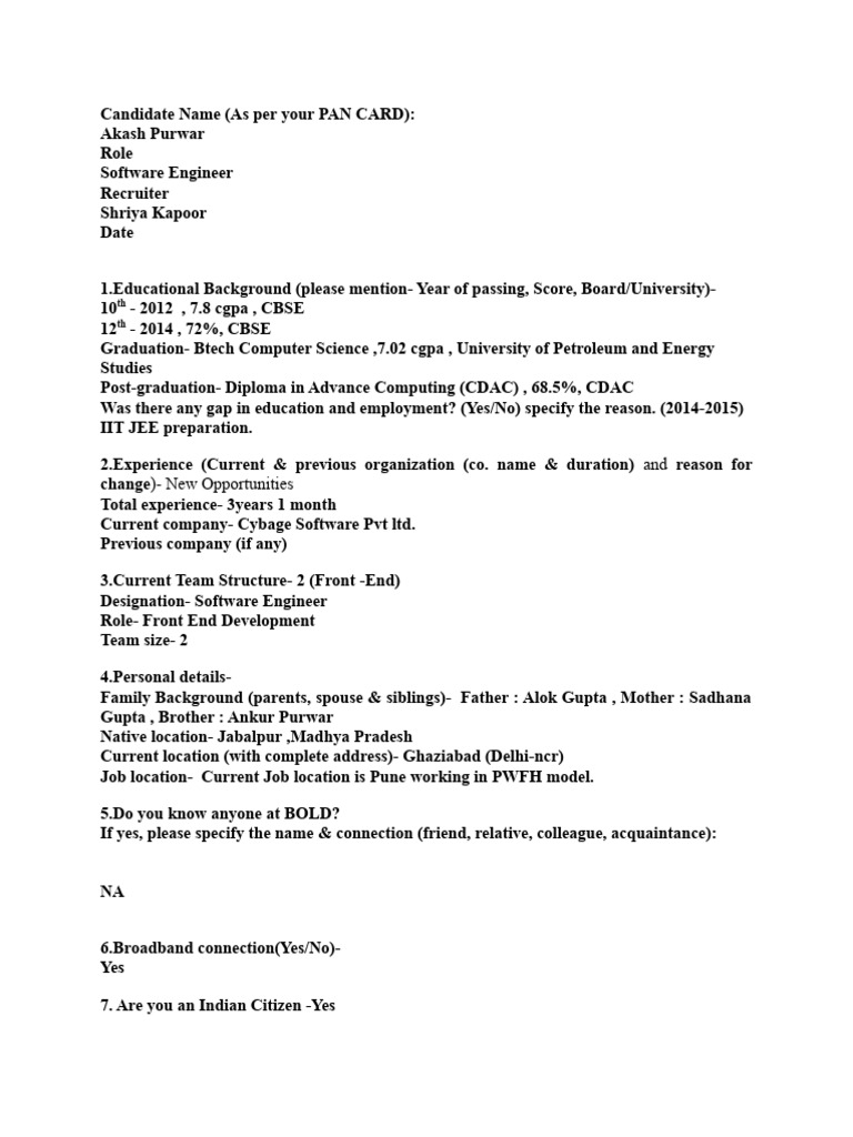 Candidate Detail Acknowledgement Form | PDF