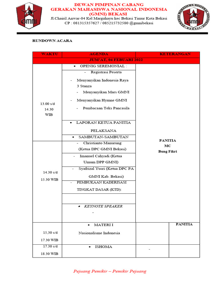 Rundown Acara KTD | PDF