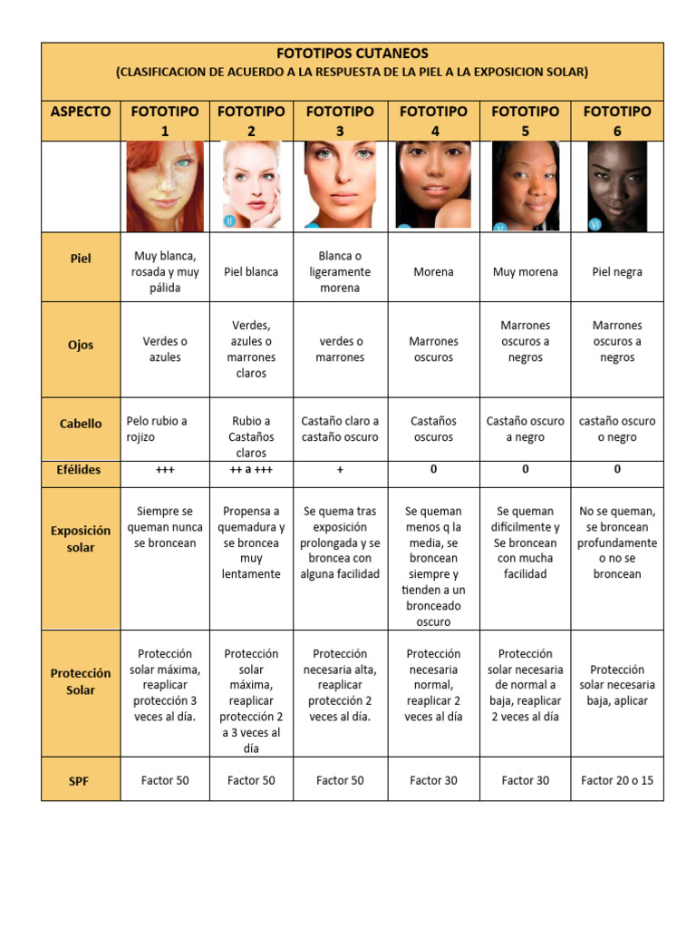 Cuadros Fototipos Cutaneos | PDF | Rubio | Sistema tegumentario