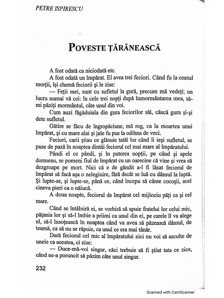 Poveste Taraneasca-Petre Ispirescu | PDF