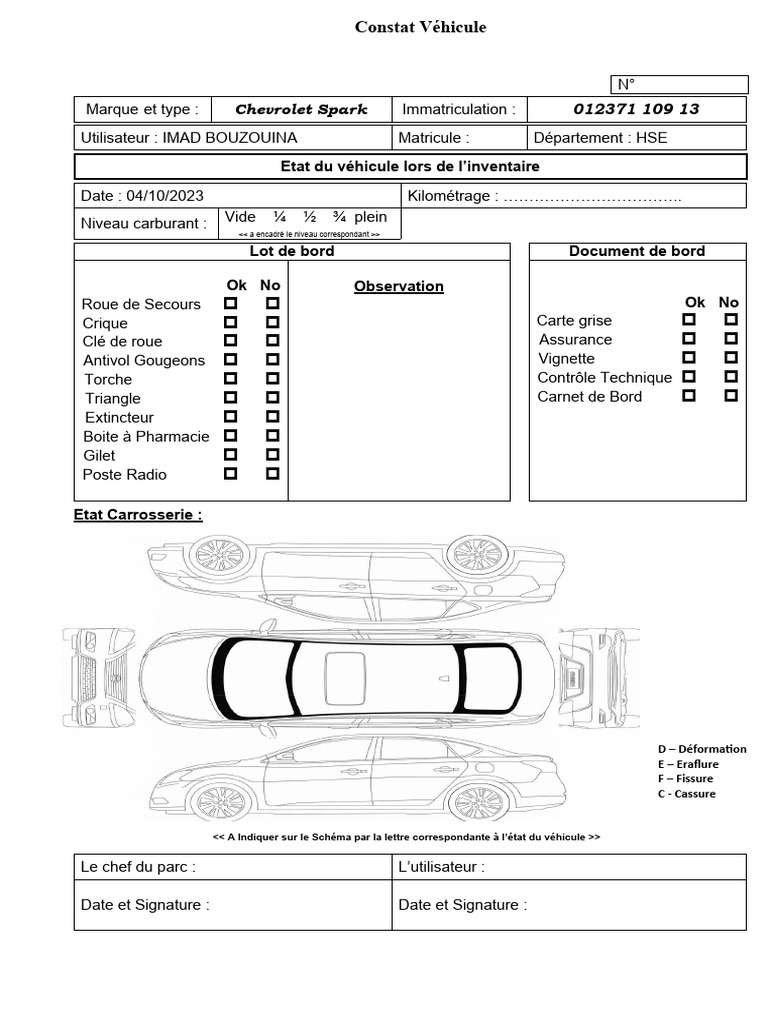 Fiche d'inventaire véhicule Chevrolet Spark | PDF | Industrie ...