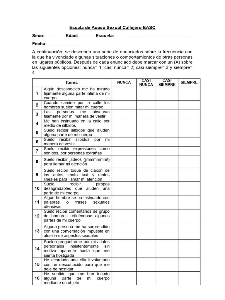 Escala de Acoso Sexual Callejero EASC | PDF
