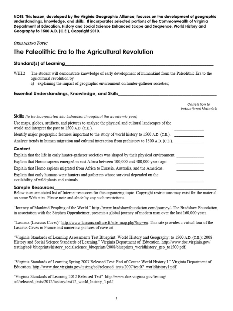 WH2a Neolithic Paleolithic Final | PDF | Paleolithic | Hunter Gatherer