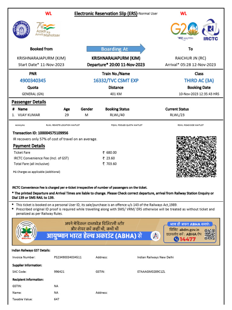 16332/TVC CSMT EXP Third Ac (3A) : WL WL | Download Free PDF | Identity ...