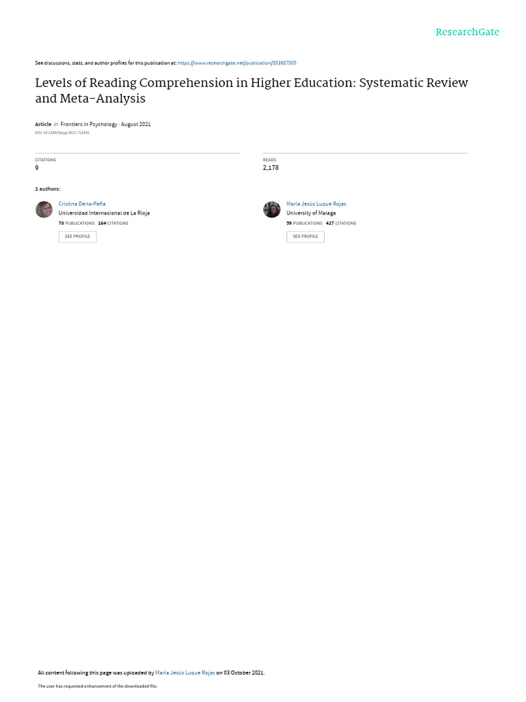 Levels of Reading Comprehension in Higher Educatio | PDF | Meta Analysis | Effect Size