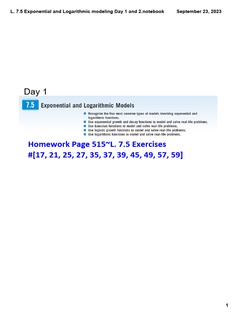 Notes L. 7.5 Exp and Log Modeling | PDF | Exponential Function | Logarithm
