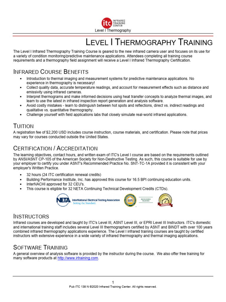 Level 1 Course Discription | Download Free PDF | Thermography | Infrared Level 1 Course Discription | Download Free PDF | Thermography | Infrared