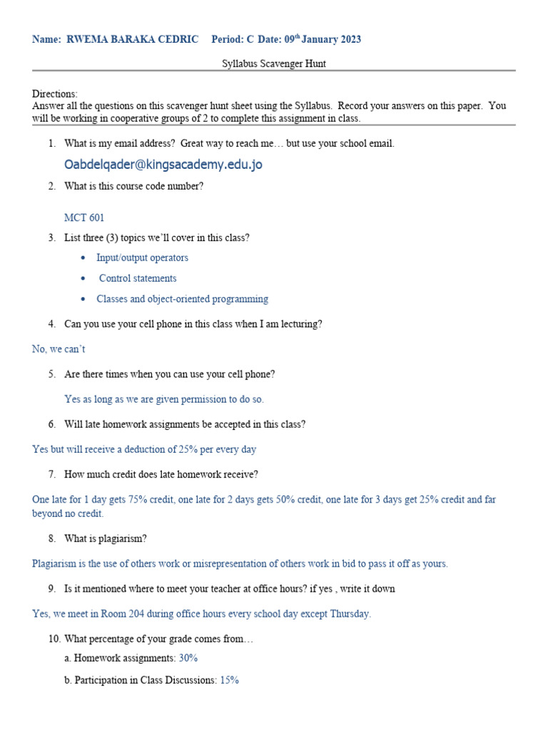 Syllabus Scavenger Hunt - Java | PDF