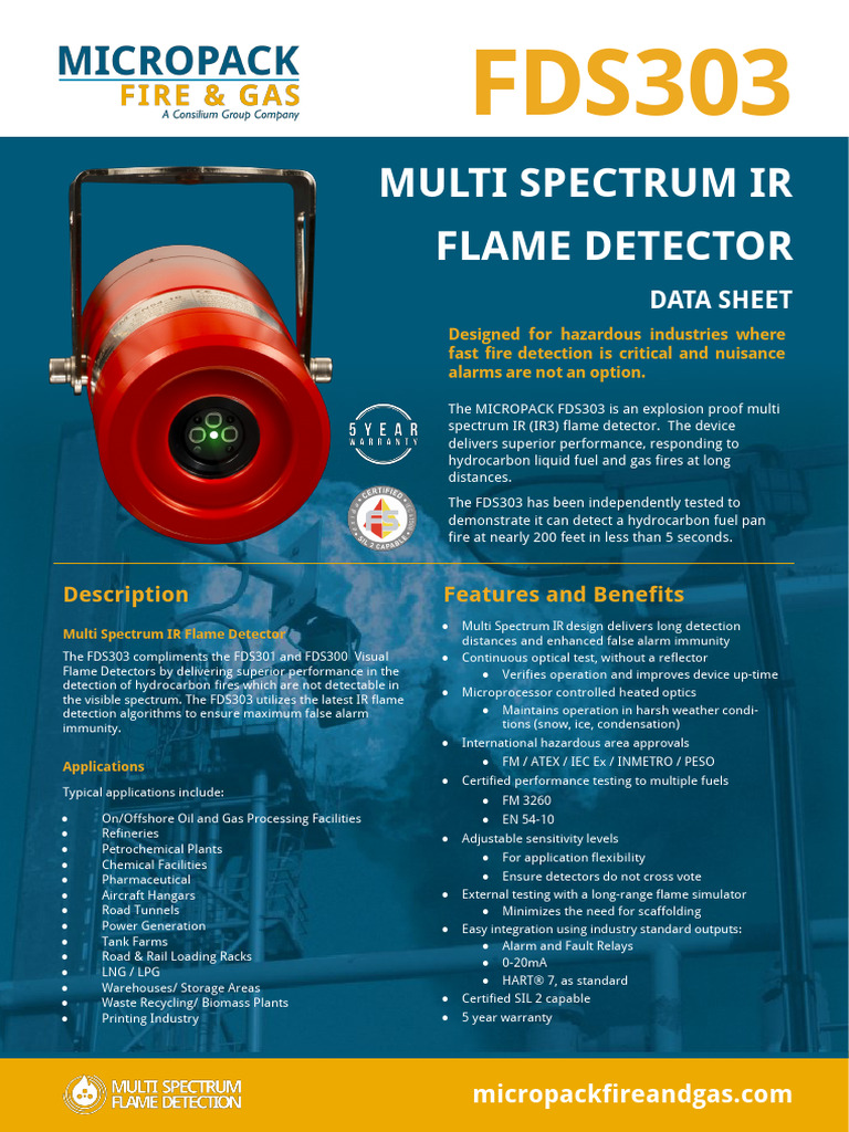 3303.0002 Micropack FDS303 Multi Spectrum IR Flame Detector - Datasheet ...