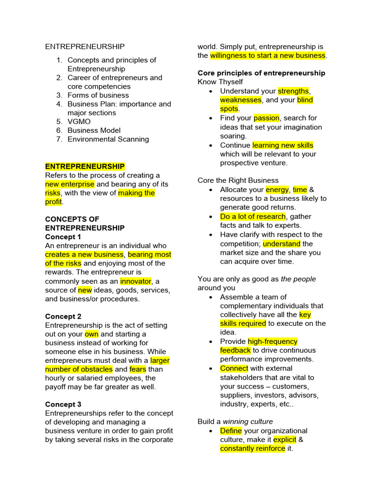 Entrepreneurship Reviewer | PDF | Entrepreneurship | Business Plan Entrepreneurship Reviewer | PDF | Entrepreneurship | Business Plan