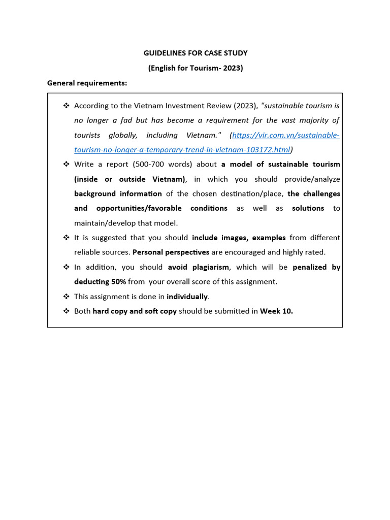 2023-Guidelines For Case Study - English For Tourism | PDF