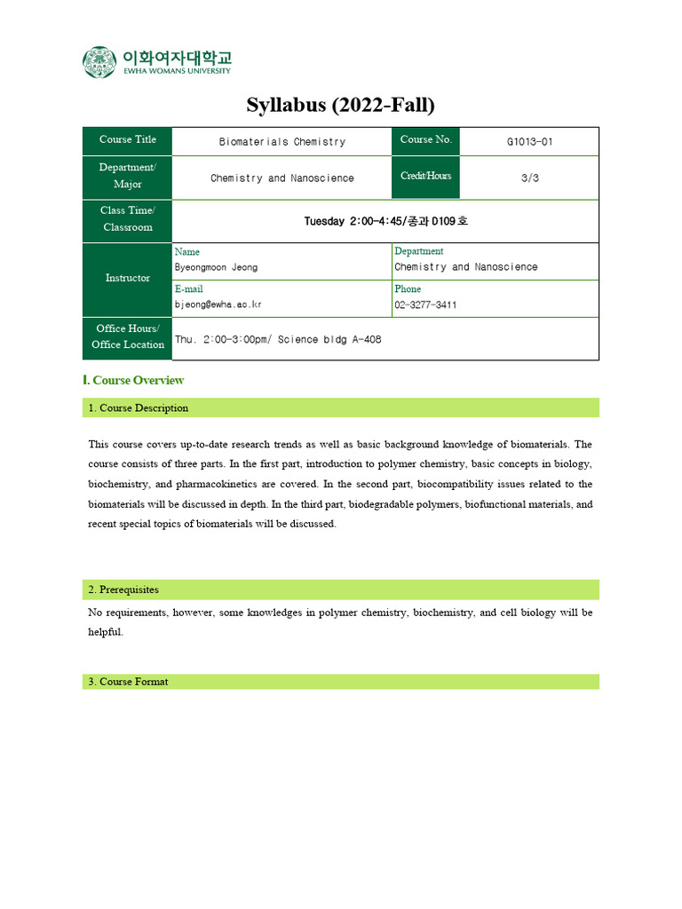 Biomaterials Chemistry Syllabus | PDF | Proteins | Biomaterial