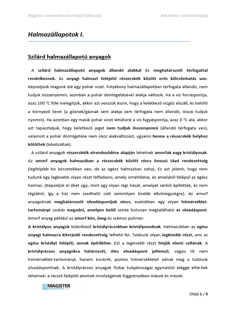 07. Fejezet HalmazállapotokI Szilárd Halmazállapot | PDF