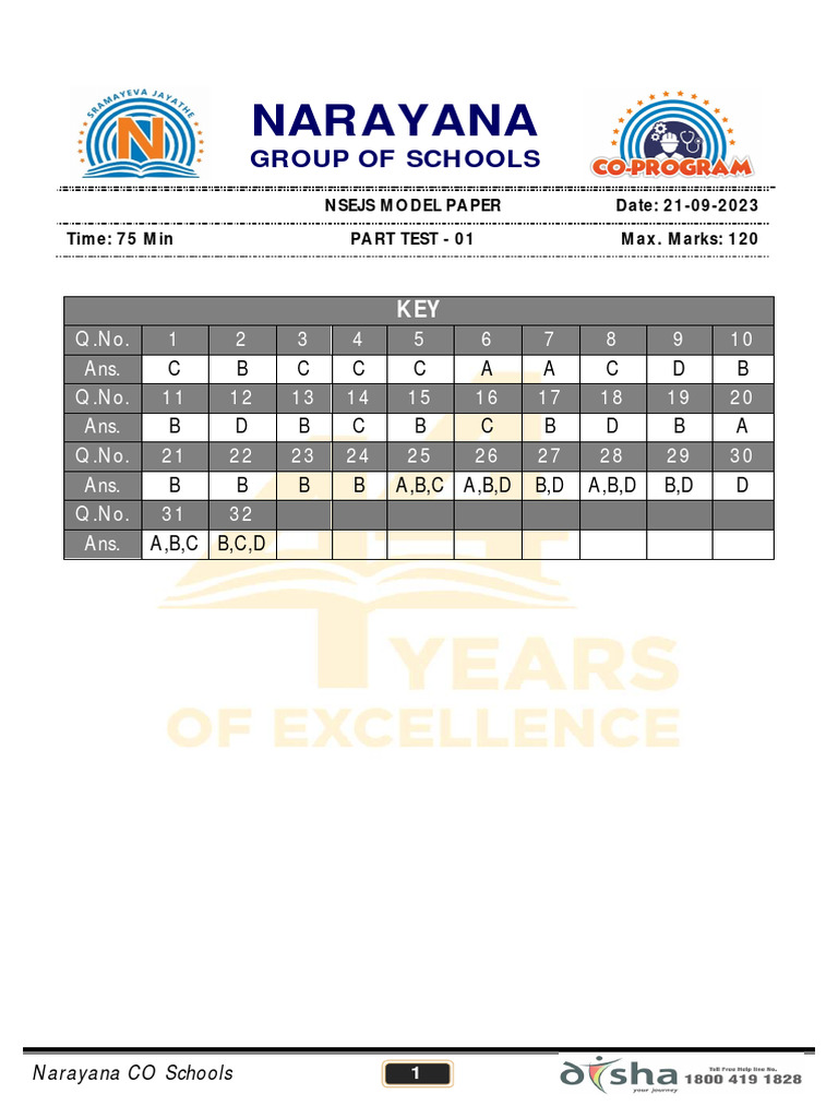 NSEJS (IOQJS) - PART TEST-1 - KEY - EXAM DT - 21-09-2023 | PDF NSEJS (IOQJS) - PART TEST-1 - KEY - EXAM DT - 21-09-2023 | PDF