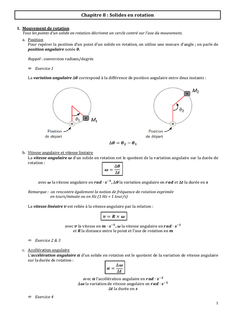 Chap. 8-Rotation | PDF | Moment d'une force | Rotation