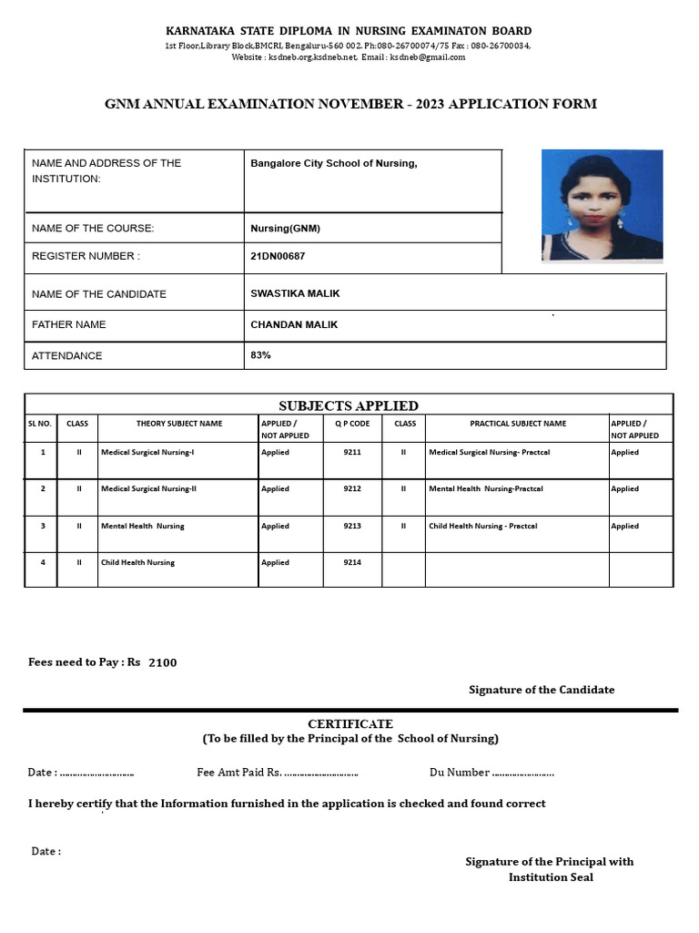 ExaminationForm PDF | PDF | Nursing | Medicine