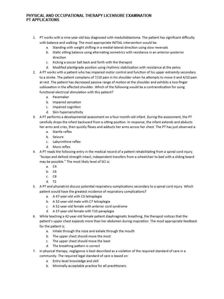 PT Apps Mock Boards Practice Questions Set A No Answer | PDF | Physical ...