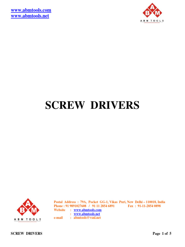 Screw Drivers | PDF | Manufactured Goods | Equipment