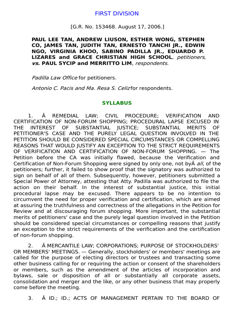 Tan v. Sycip | PDF | Board Of Directors | By Law