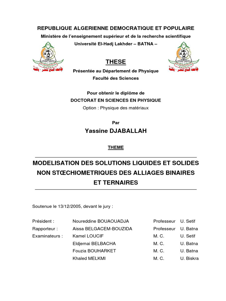 Modélisation des diagrammes de phases | PDF | Alliage | Diagramme de phase