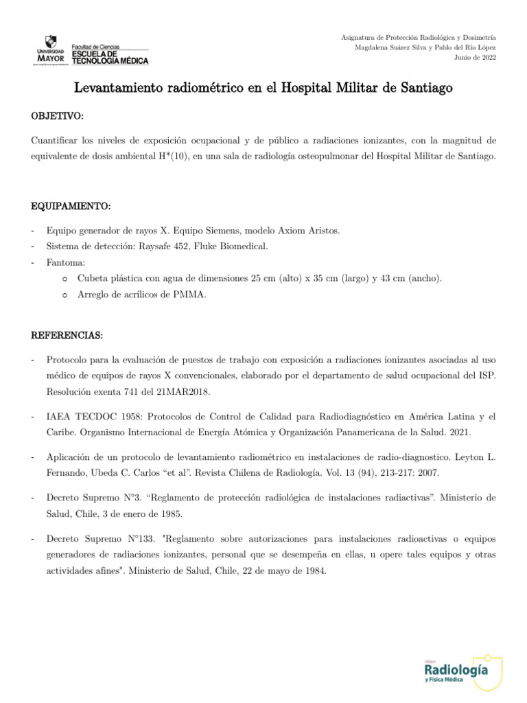Levantamiento Radiométrico Hospitalario | PDF | Dosimetría | Rayo X