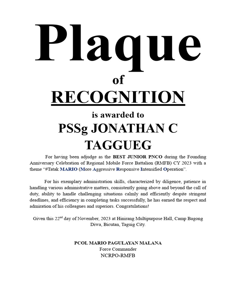 Best Junior PNCO Recognition 2023 | PDF