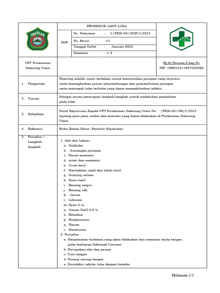Prosedur Jahit Luka | PDF