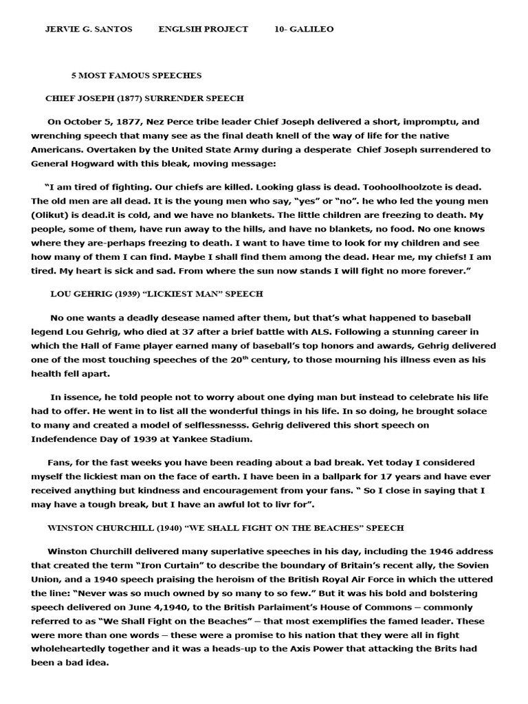 5 Most Famous Speeches | PDF | Chief Joseph