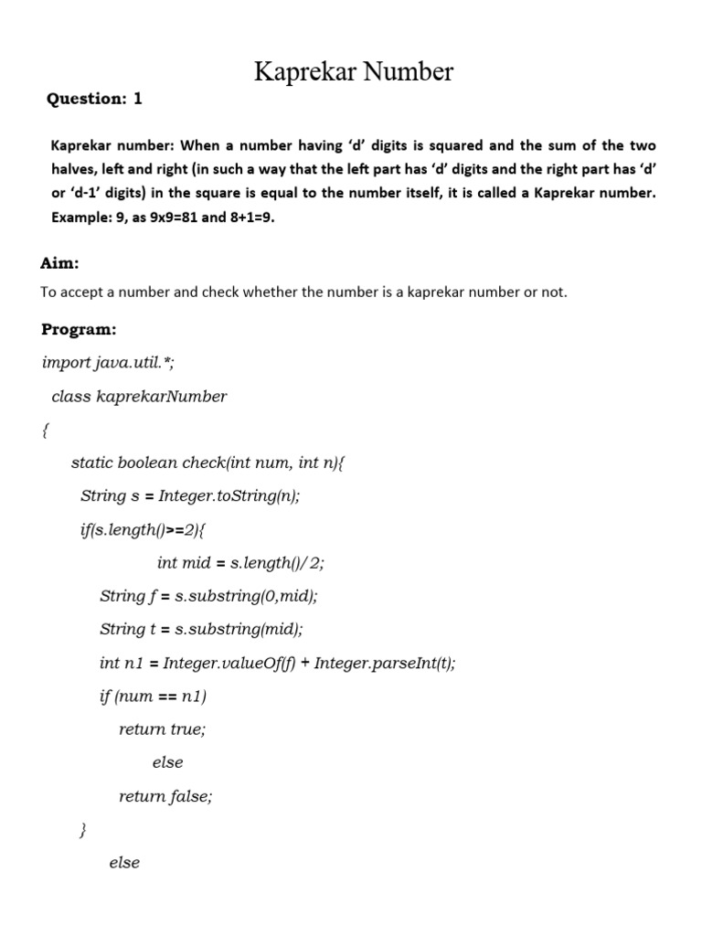 Kaprekar Number | PDF | Inheritance (Object Oriented Programming) | Programming