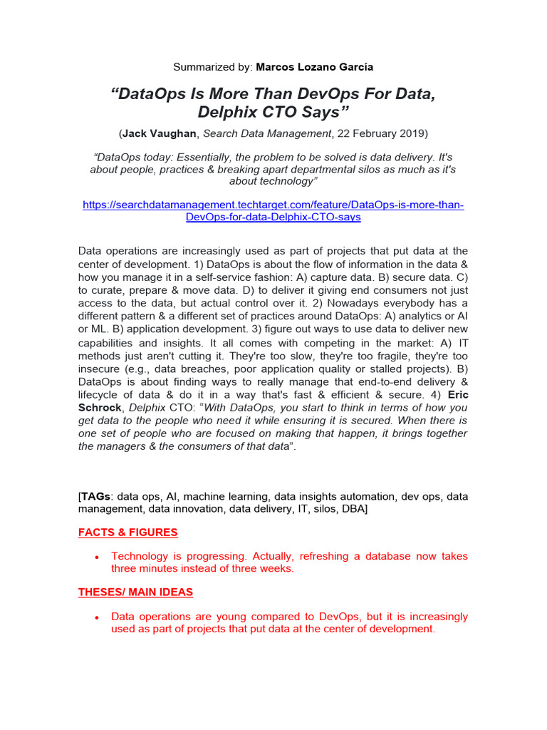 Dataops Is More Than Devops For Data Delphix Cto Says Download Free Pdf Data Artificial