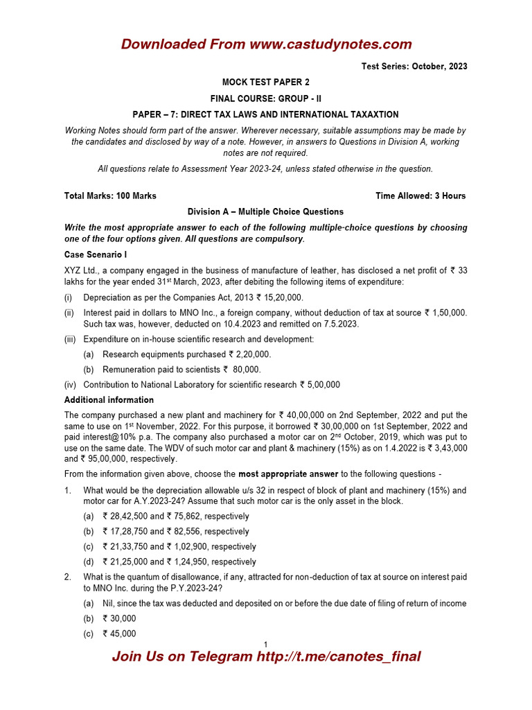 CA Final DT Q MTP 2 Nov23 Castudynotes Com | PDF | Expense | Depreciation