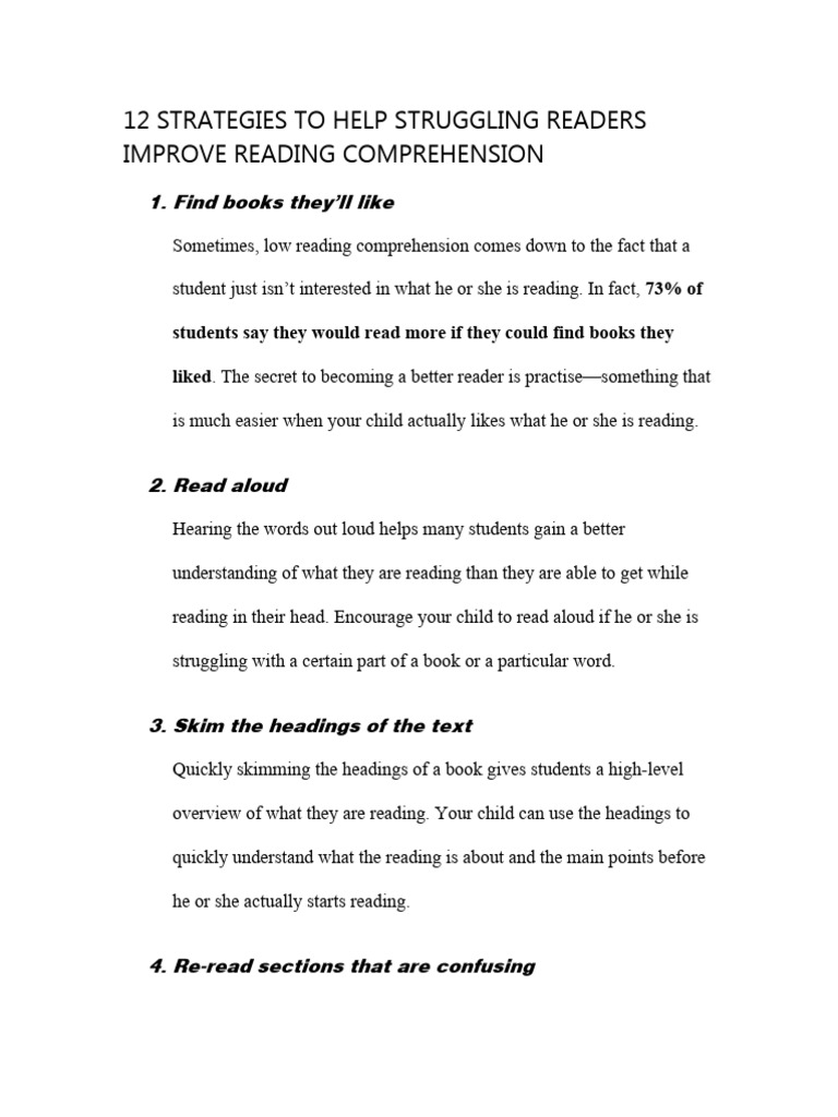 12 Strategies To Help Struggling Readers Improve Reading Comprehension ...