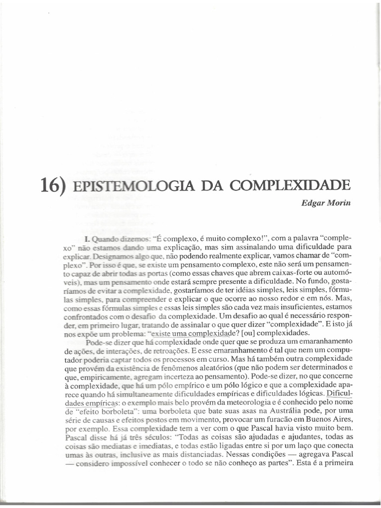 1.1 MORIN, Edgar. Epistemologia Da Complexidade-1 | PDF