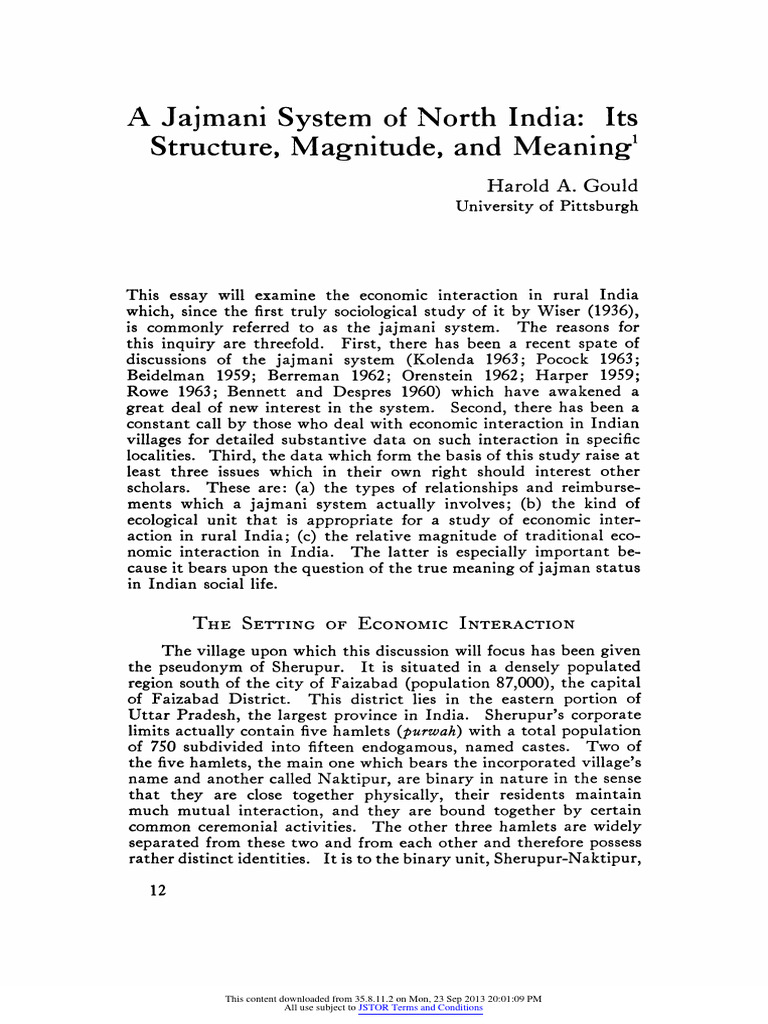 A Jajmani System of North India | PDF | Caste | Kinship