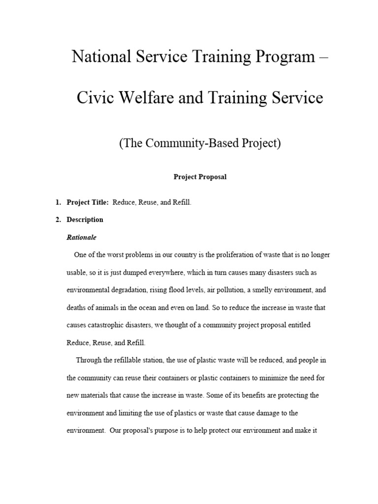 Community Based Project Proposal | PDF | Waste | Reuse