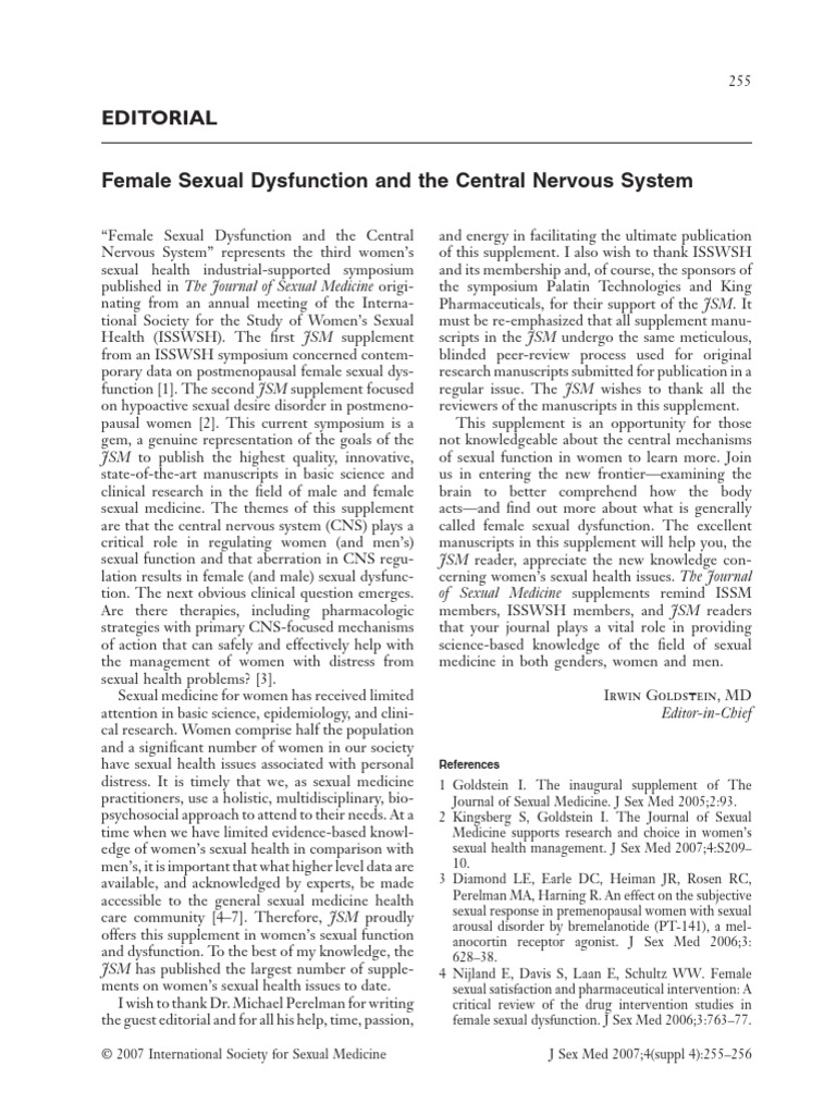 Female Sexual Dysfunction And The Central Nervous System Pdf
